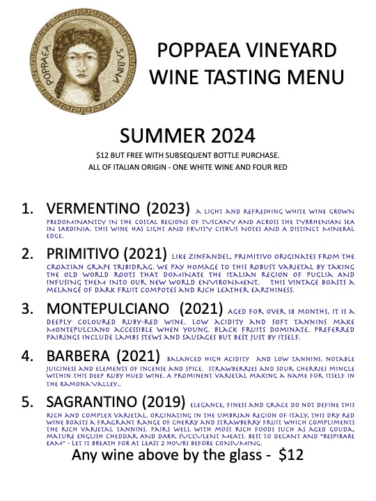 WINES – POPPAEA VINEYARD AND WINERY